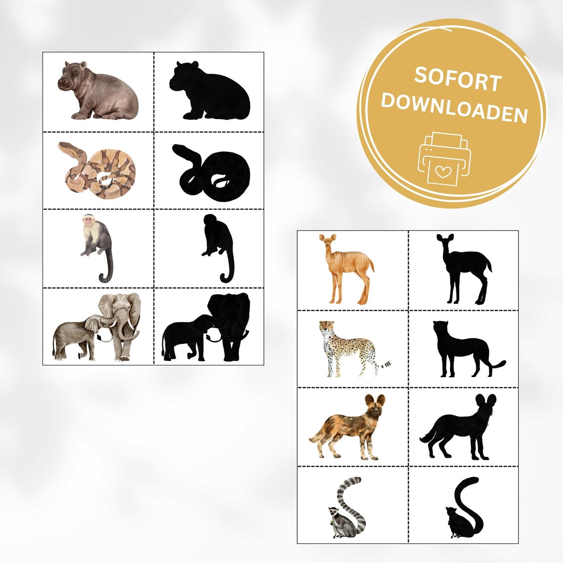 Safari Shadow Matching Game Montessori, Montessori Matching Cards ...