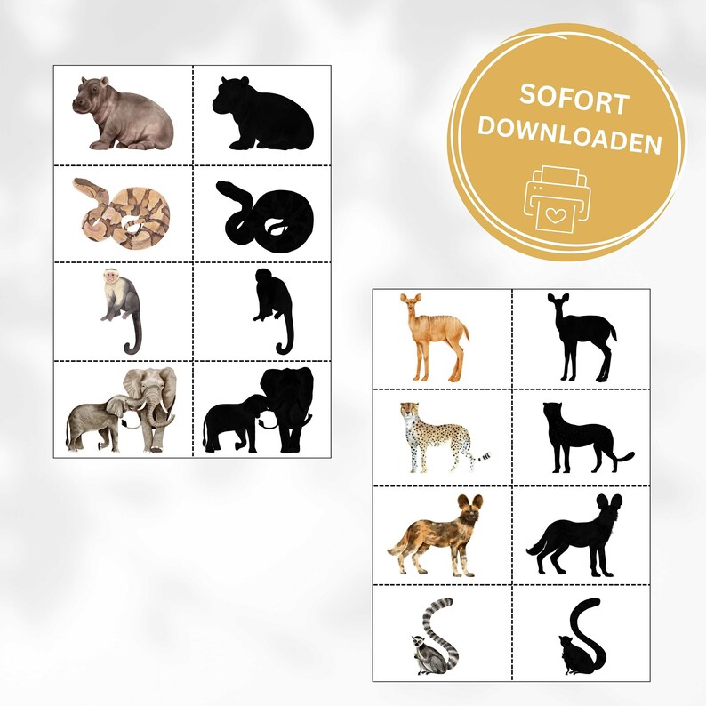 Safari Shadow Matching Game Montessori, Montessori Matching Cards ...