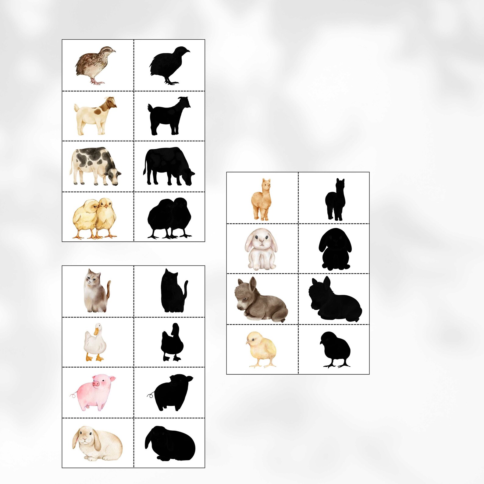 Farm Shadow Matching Game Montessori, Montessori Matching Cards Toddler ...