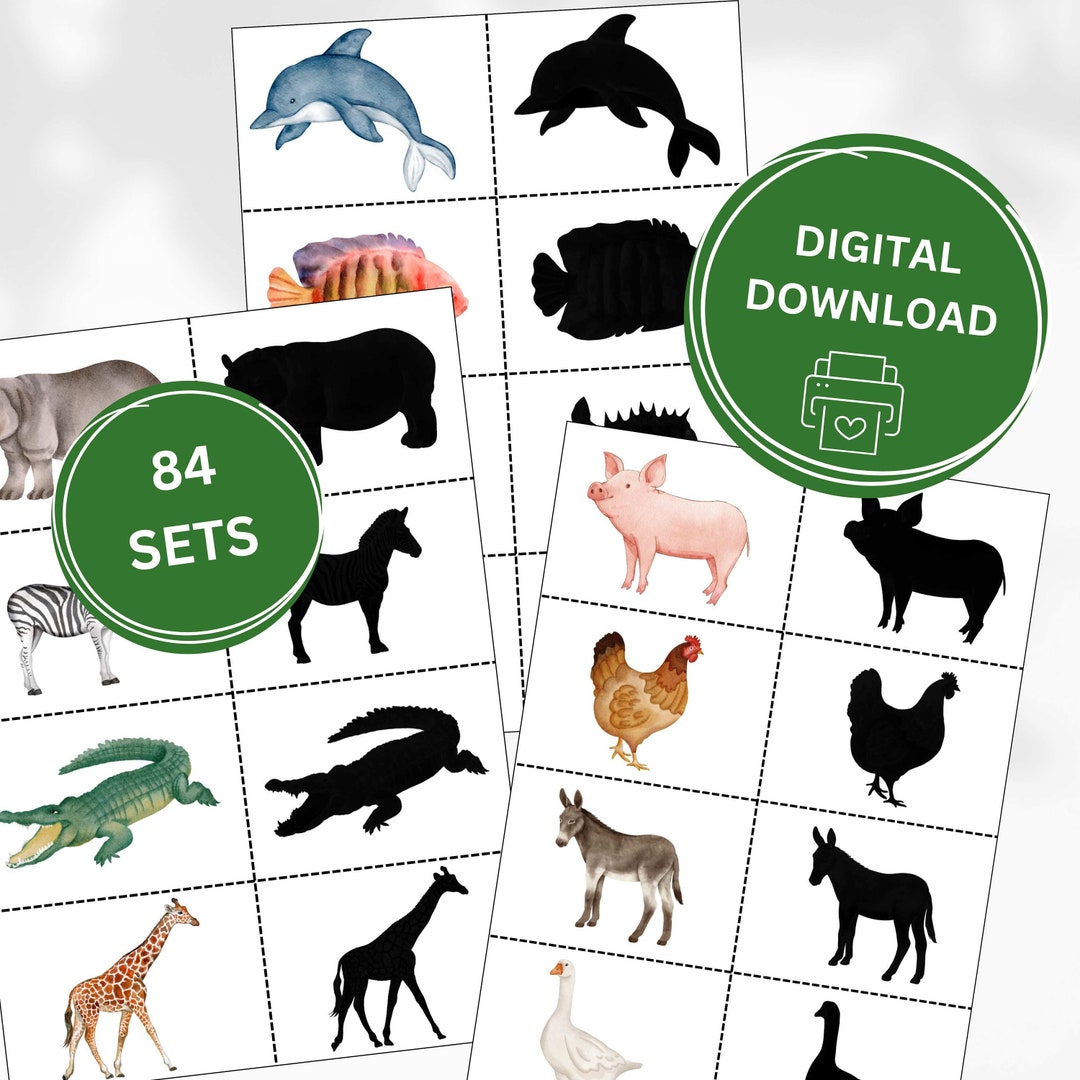 Shadow Matching Game Montessori, Animal Montessori Matching Cards ...