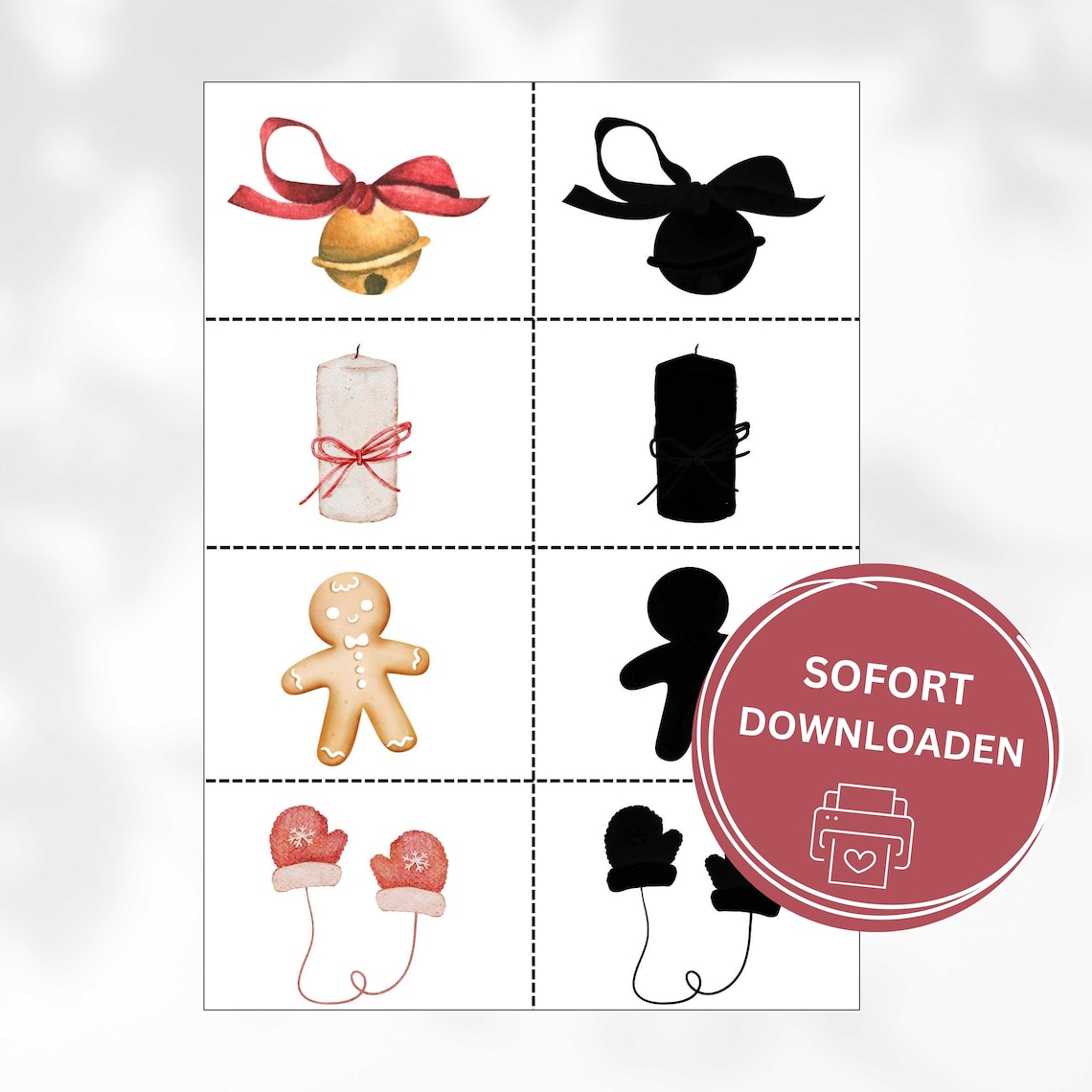 Christmas Shadow Matching Game Montessori, Montessori Matching Cards ...