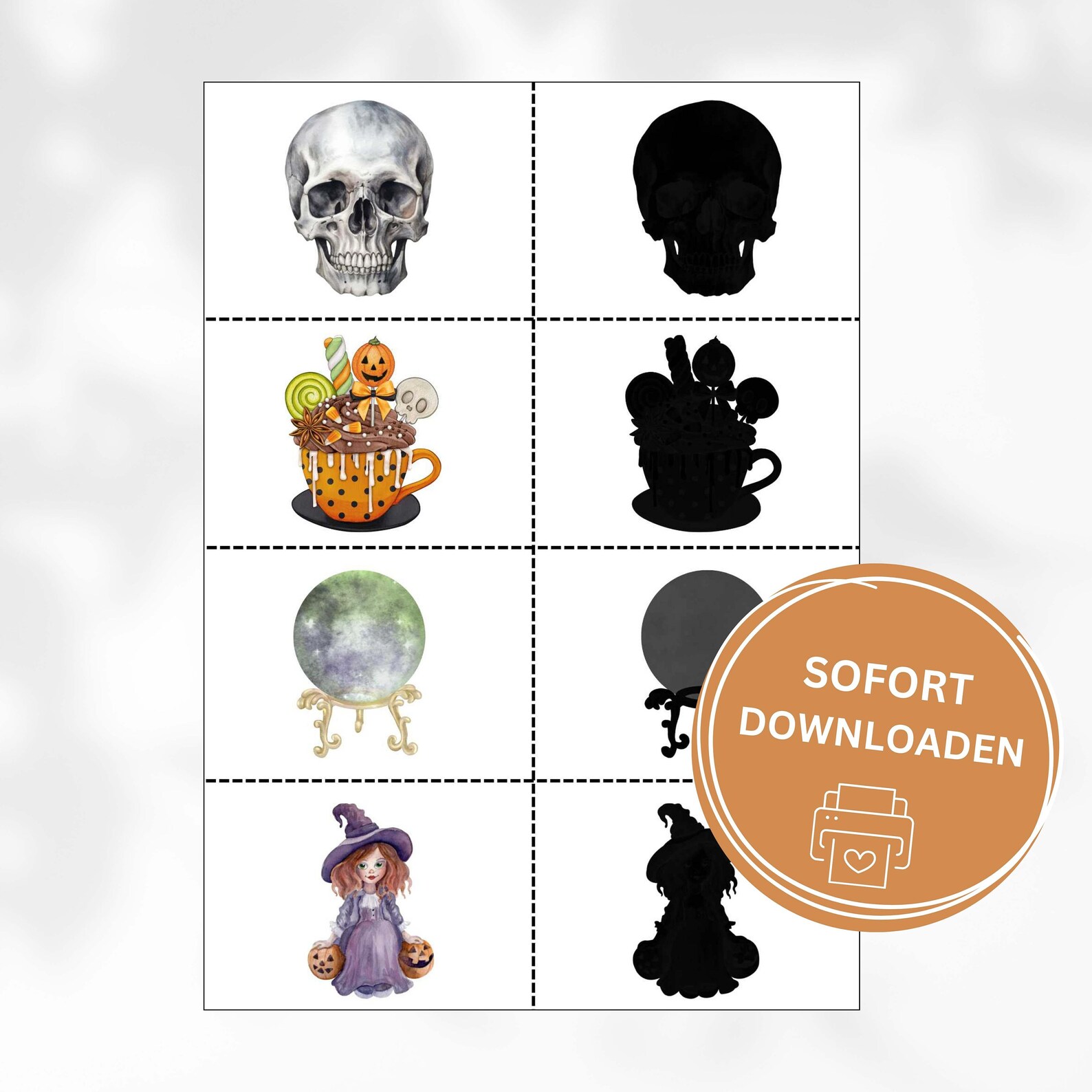 Halloween Shadow Matching Game Montessori, Montessori Matching Cards ...