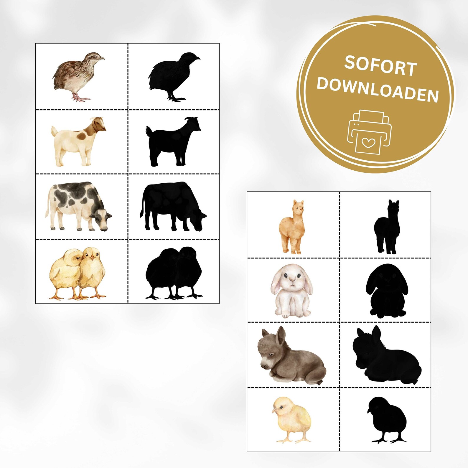 Farm Shadow Matching Game Montessori, Montessori Matching Cards Toddler ...