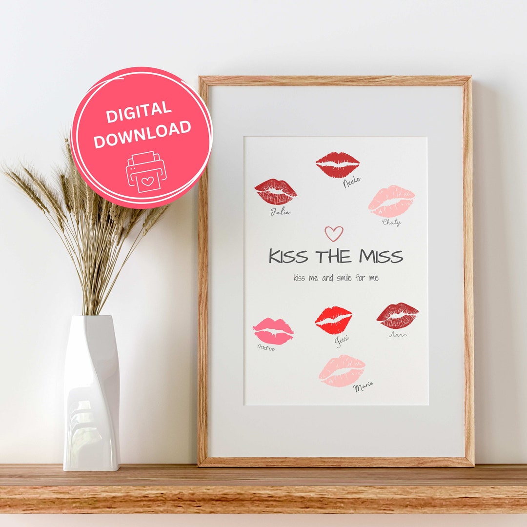 Kiss the Miss Poster, JGA Games, Bachelorette Party Guest Book ...