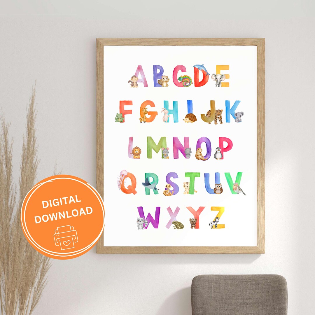 ABC Animal Print, Rainbow Alphabet Poster, Printable Educational Wall ...