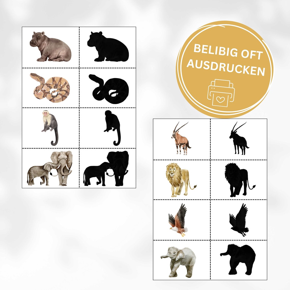 Safari Shadow Matching Game Montessori, Montessori Matching Cards ...