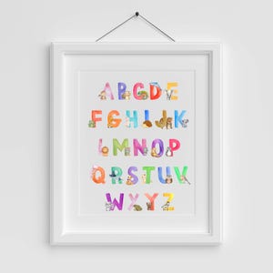 ABC Animal Print, Rainbow Alphabet Poster, Printable Educational Wall ...