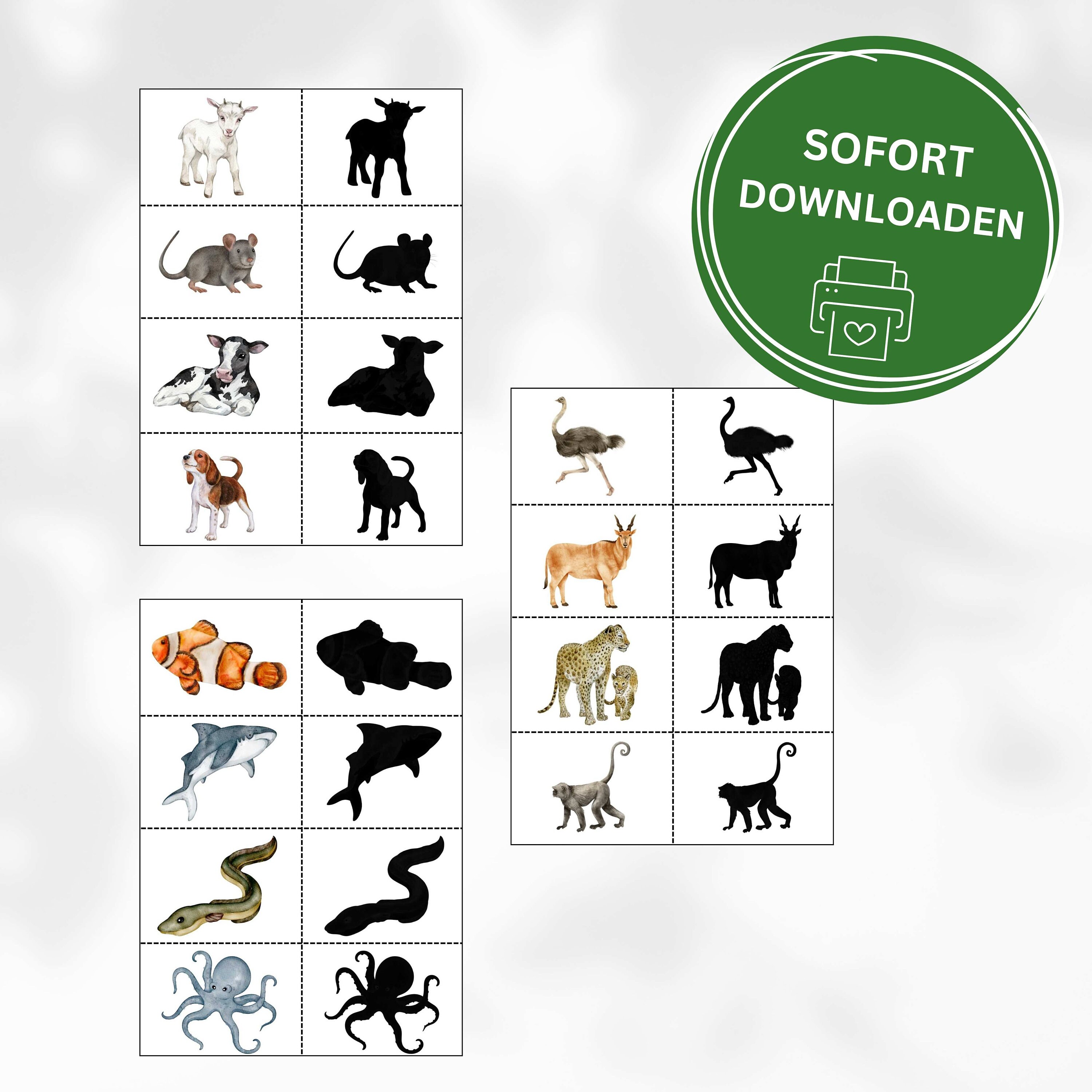 Shadow Matching Game Montessori, Animal Montessori Matching Cards ...
