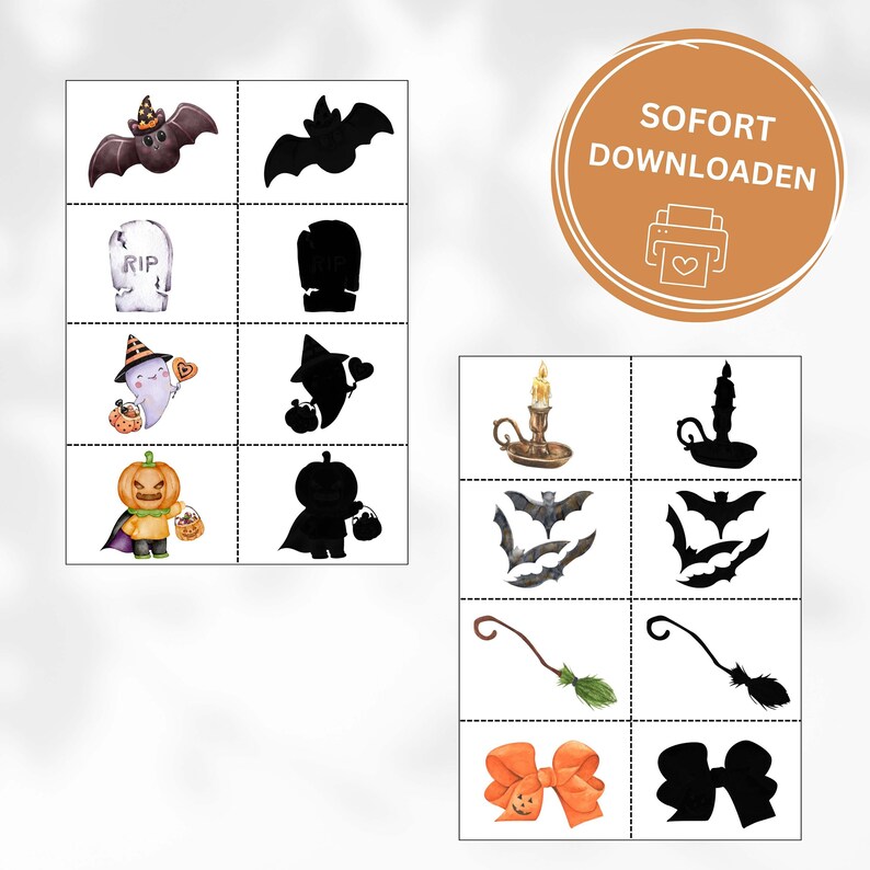 Halloween Shadow Matching Game Montessori, Montessori Matching Cards ...