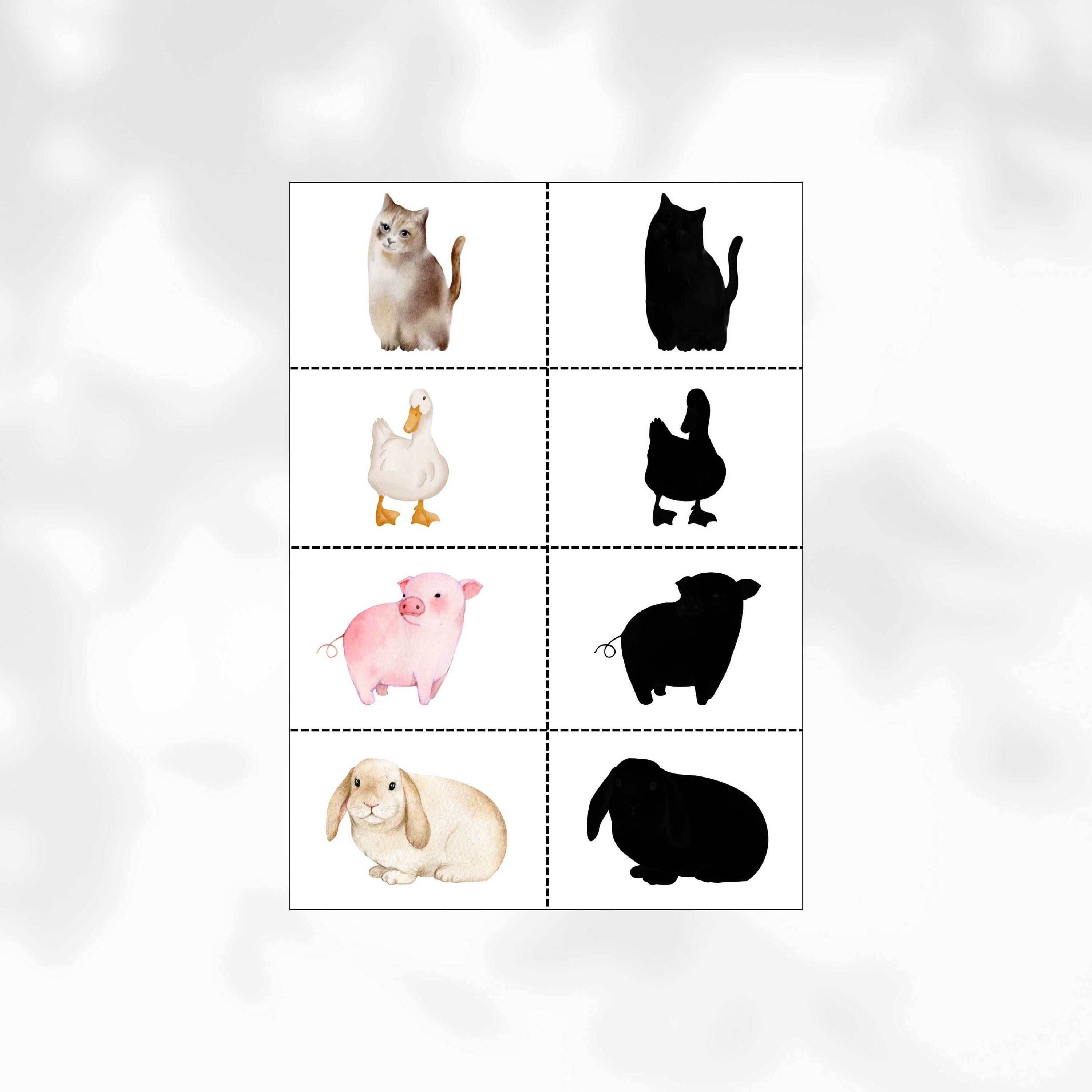Shadow Matching Game Montessori, Animal Montessori Matching Cards ...
