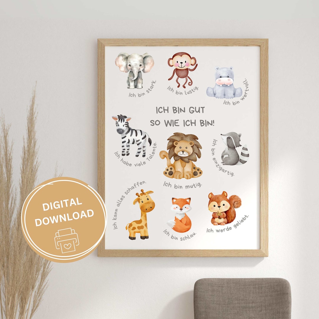 Animal Affirmation Poster, Children Poster, Children's Room, Children's ...