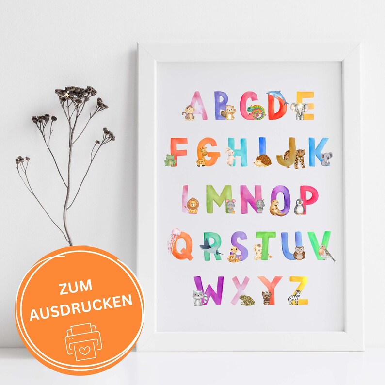 ABC Animal Print, Rainbow Alphabet Poster, Printable Educational Wall ...