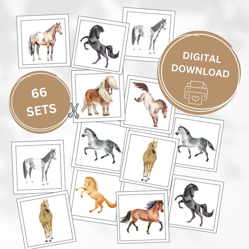 Horse Memory Game Montessori, Montessori Matching Cards, Printable Game ...
