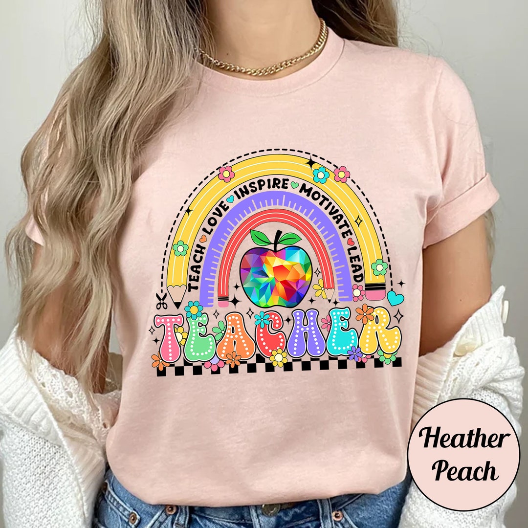 Retro Rainbow Teacher Shirt, Teacher Rainbow Shirt, Teach Love Inspire ...