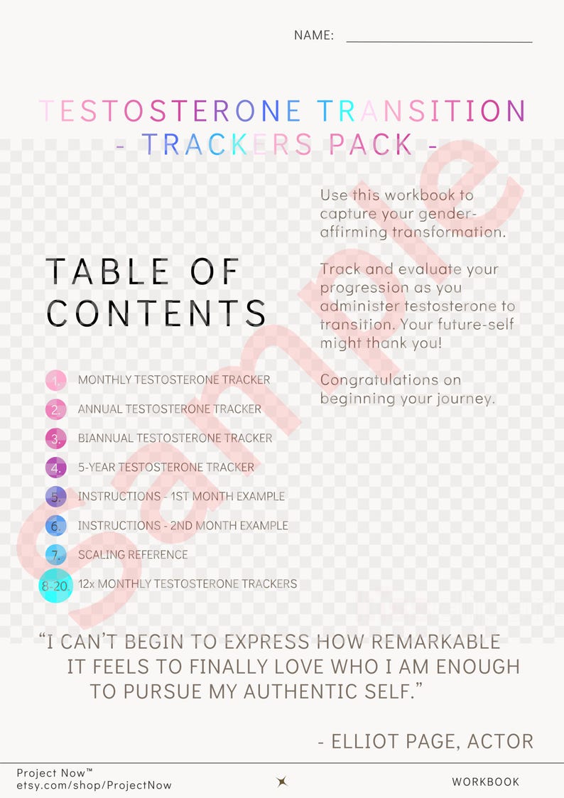 Testosterone Transition Tracker – Transgender, Nonbinary (templates ...
