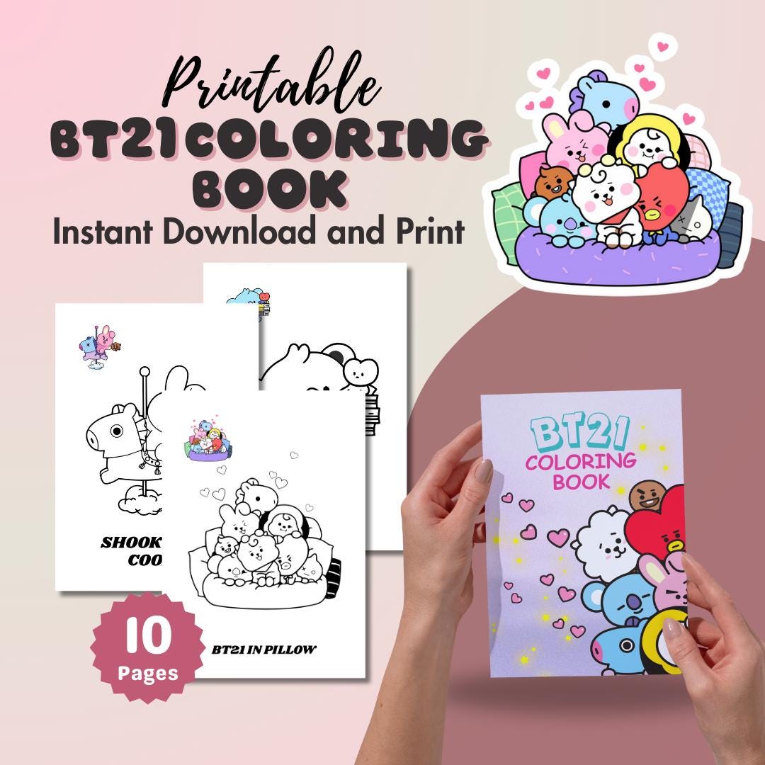 BTS Coloring Book Printable PDF, Kpop Fan Coloring Pages, BTS BT21 ...