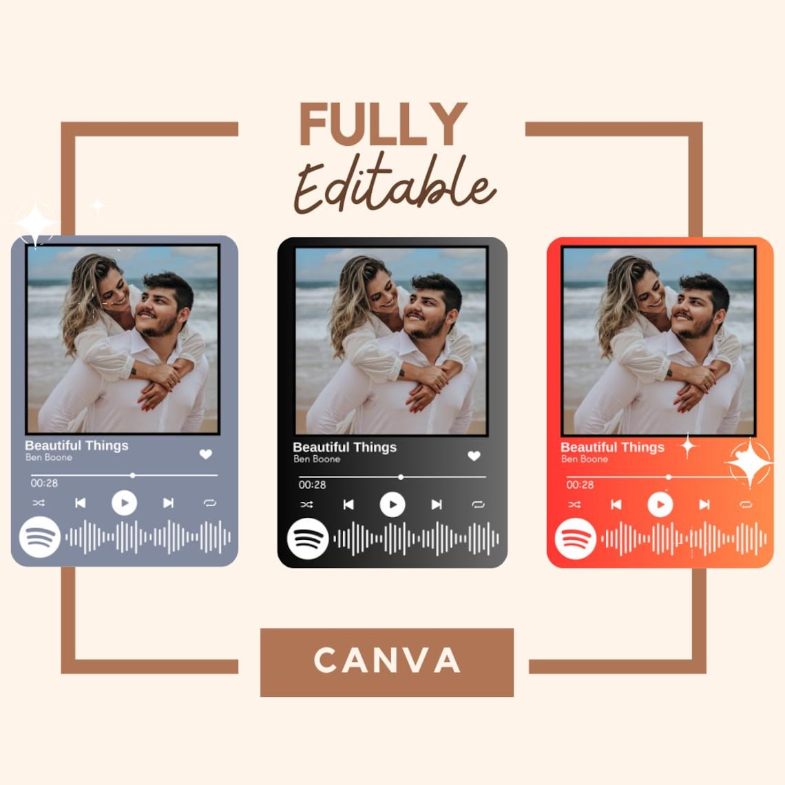Customizable Music Player Canva Frame Templates, Couple Gift ...