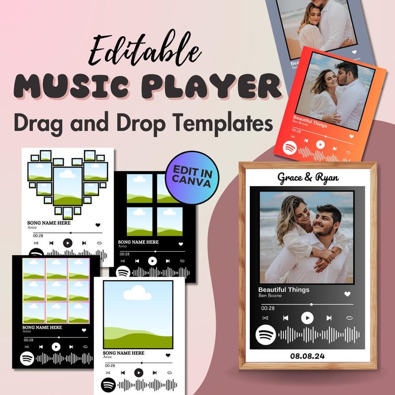 Customizable Music Player Canva Frame Templates, Couple Gift ...