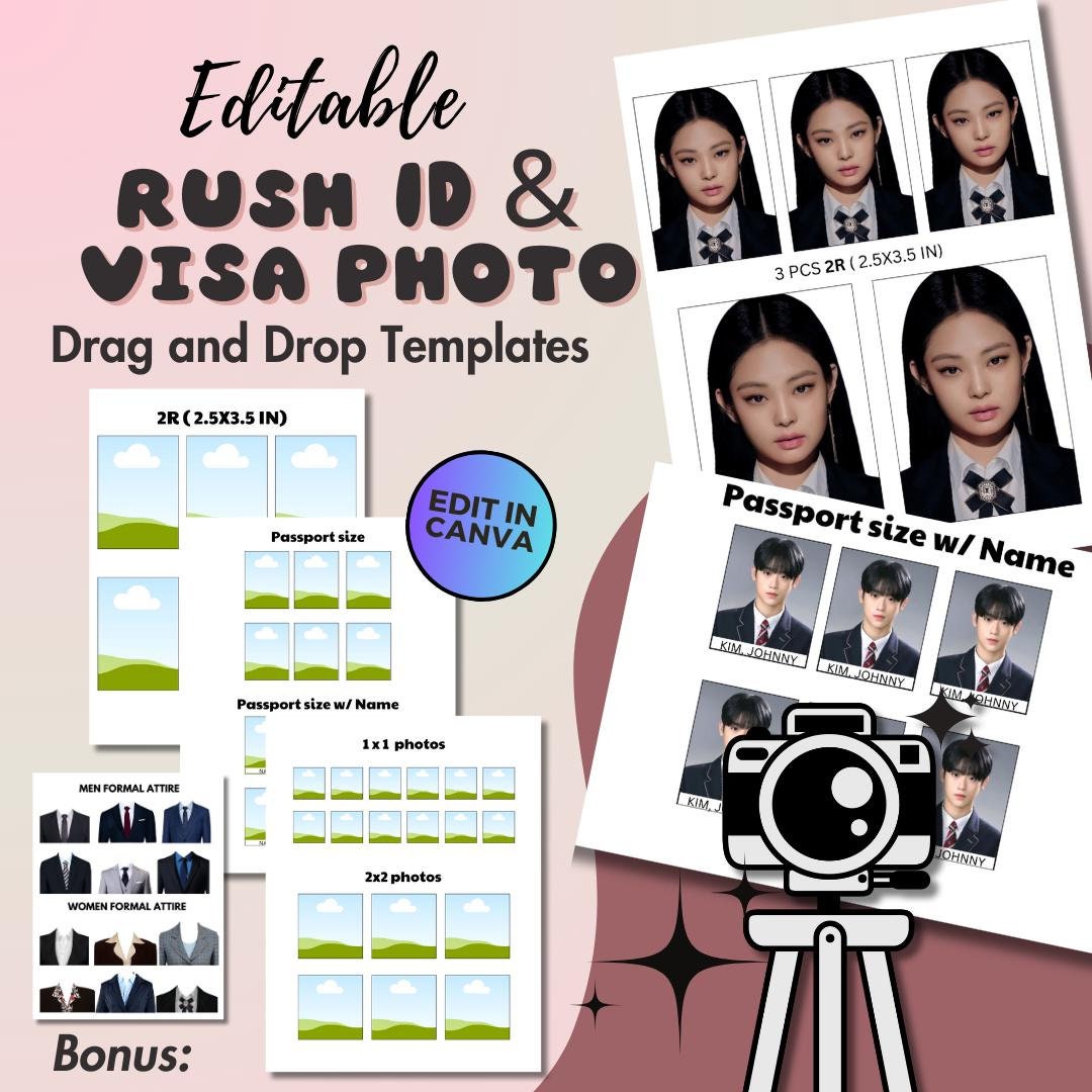 Rush ID and Passport Photo Canva Frame Templates, Editable Photo ...