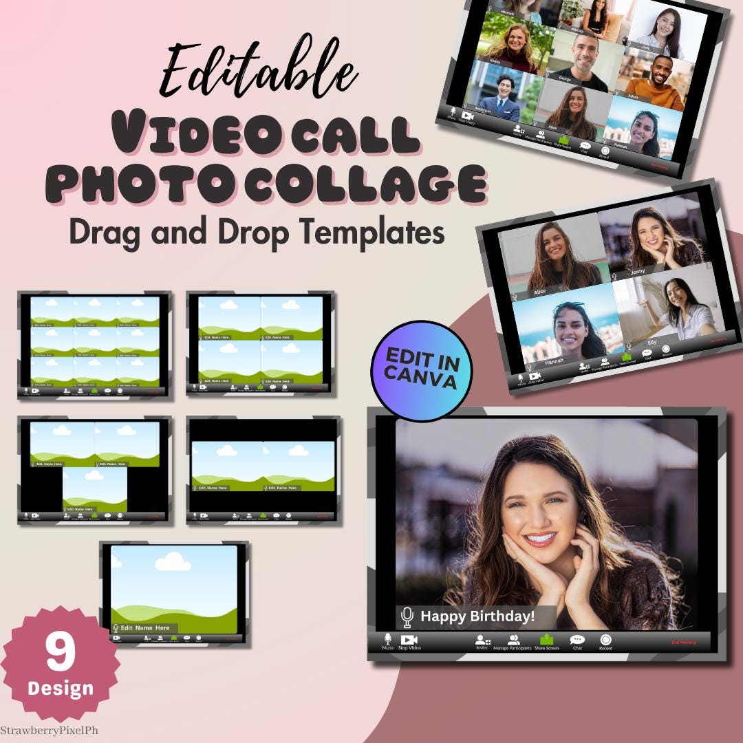 Videocall Photo Collage Template, Personalized Gift, Zoom Background ...