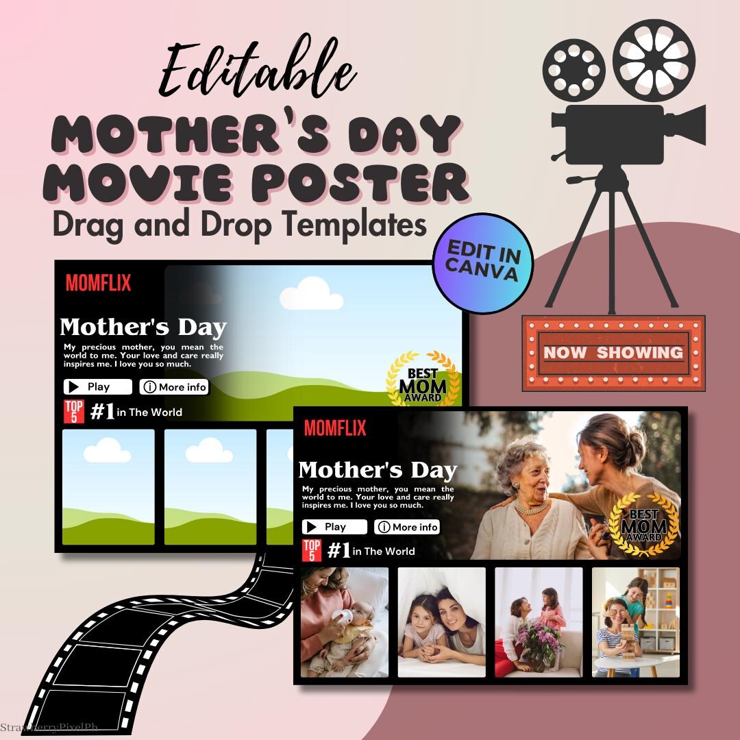 Customizable Movie Poster Canva Frame Templates Editable Inspired Movie ...