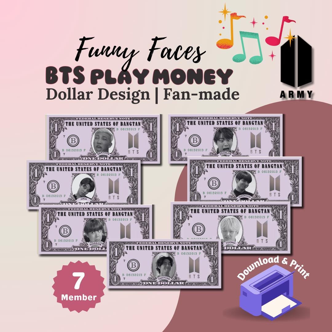 Funny BTS Dollar Play Money, Freebie Kpop Party Prop, Printable BTS Fan ...