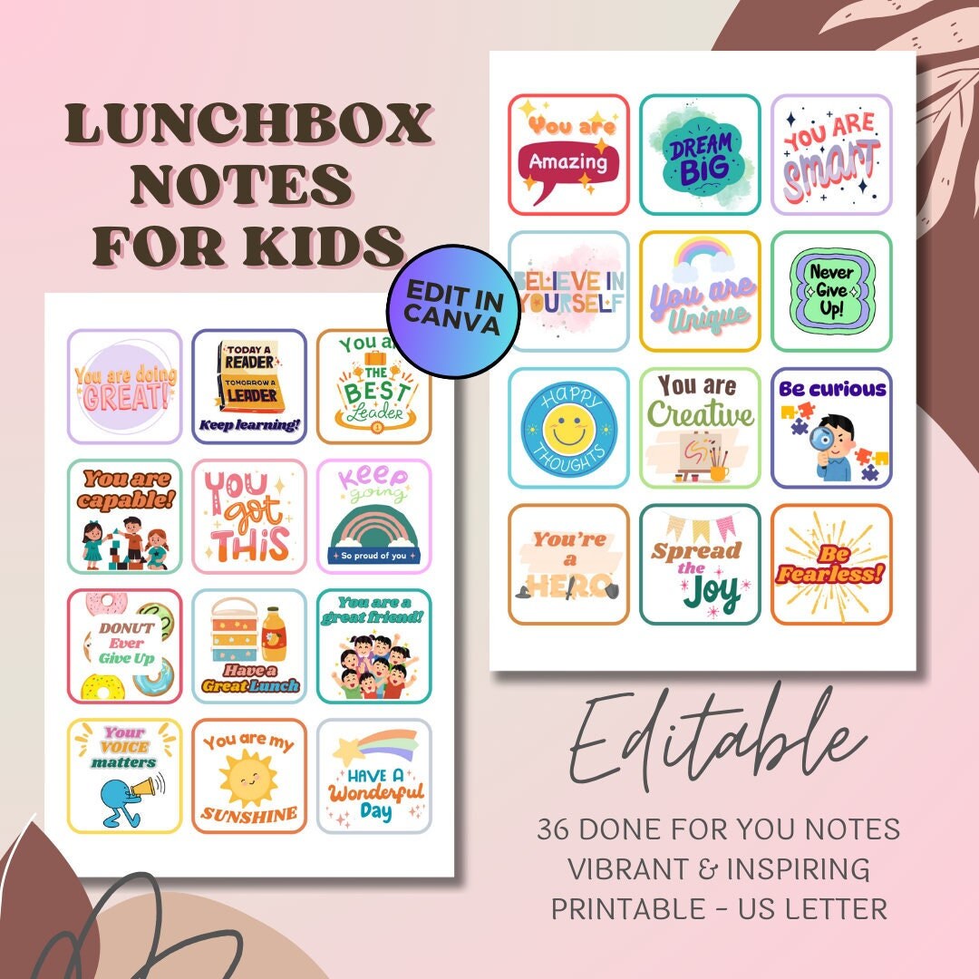 Lunch Box Notes for Kids, Inspirational Notes for Kids, Back to School ...