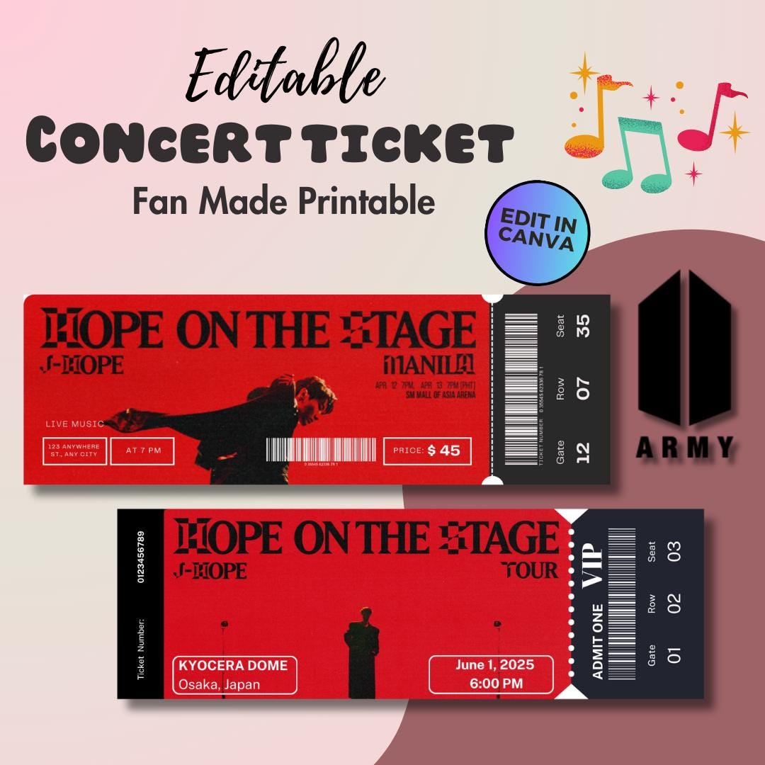 Jhope Tour Ticket, Hope on the Stage, Concert Ticket, Custom Printable ...