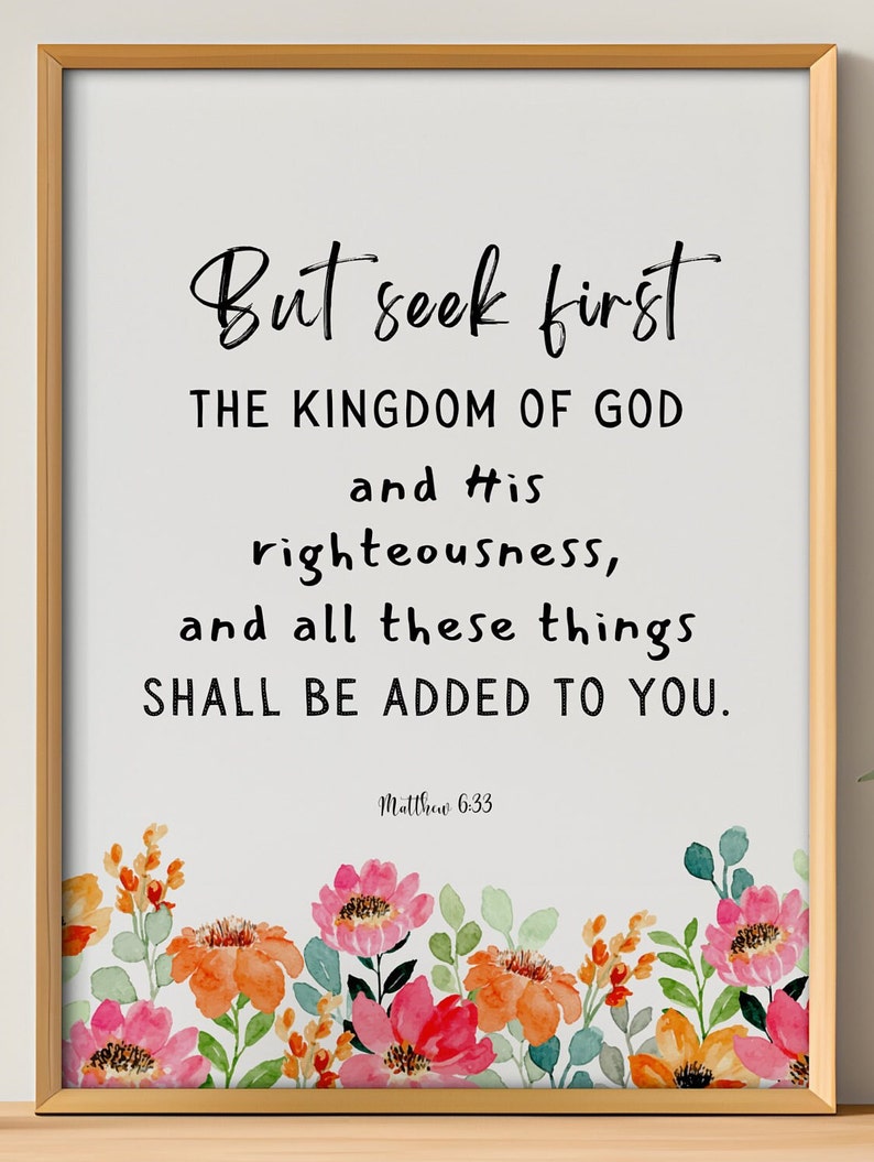 Seek First the Kingdom of God Wall Art Matthew 6 33 Bible Verse Print ...