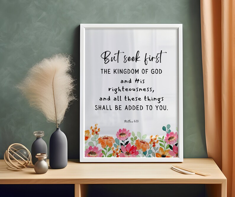 Seek First the Kingdom of God Wall Art Matthew 6 33 Bible Verse Print ...