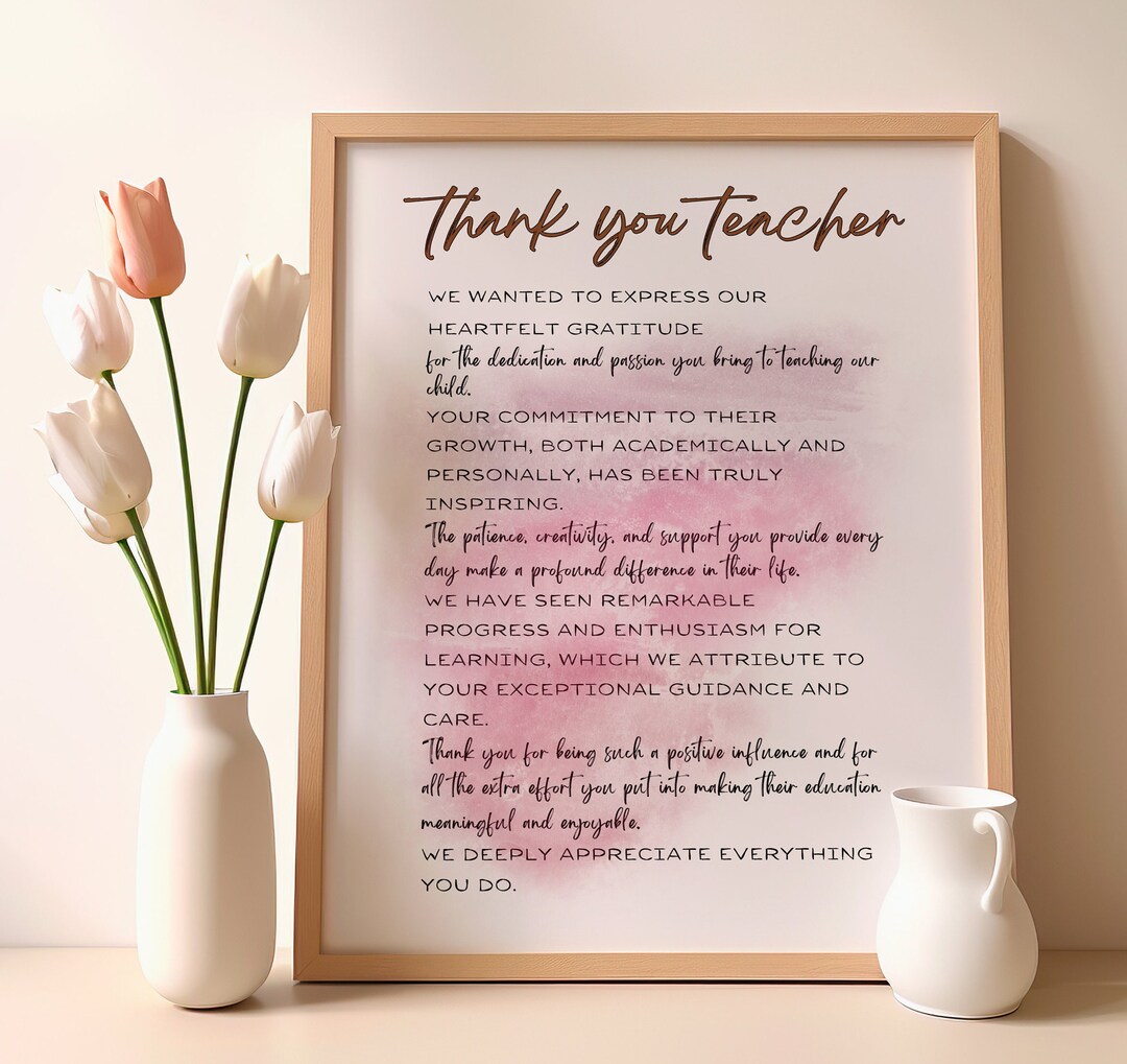A Parents Thank You Printable Nursery Teachers Thankful Quote Teacher ...