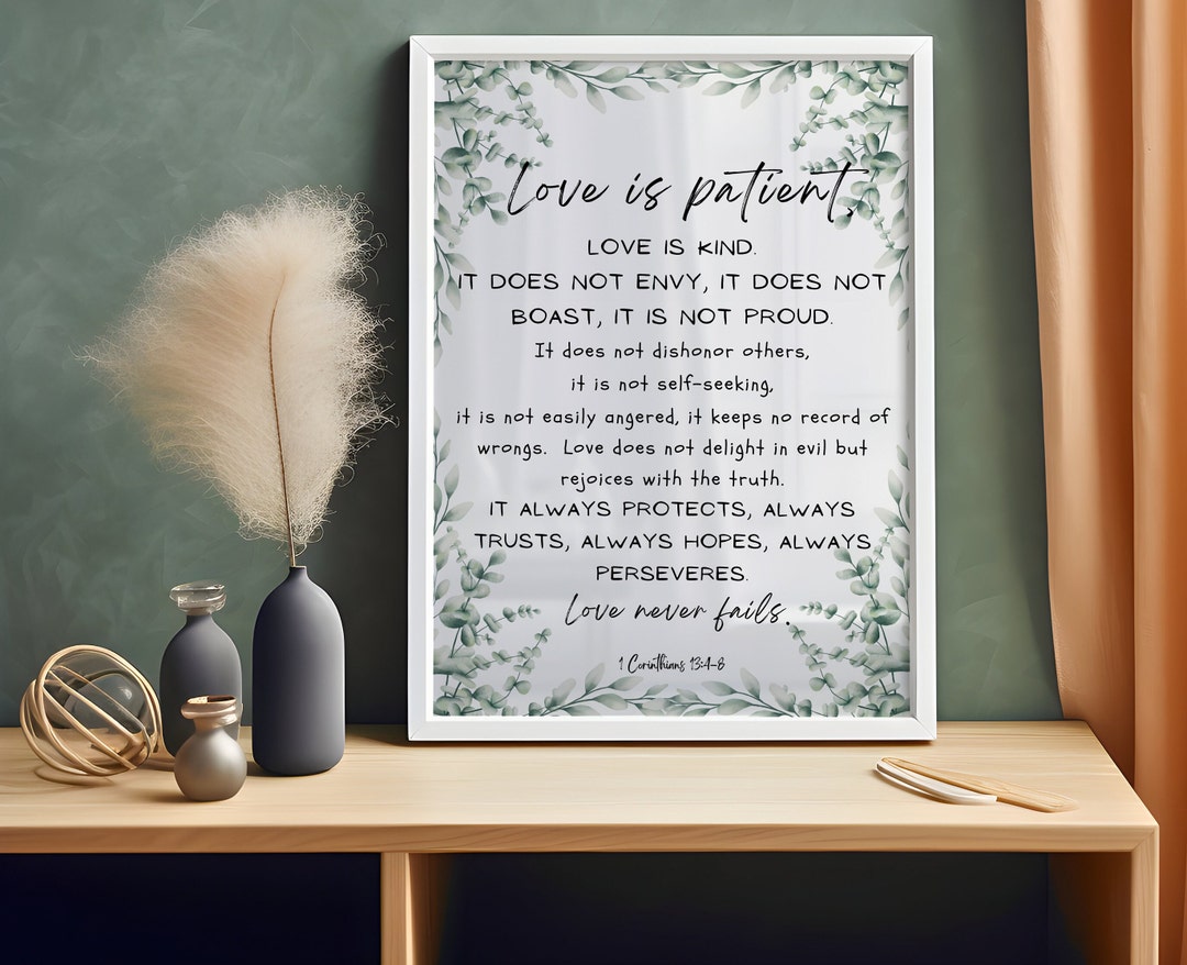 1 Corinthians 13 4 Love is Patient Love is Kind, NIV Bible Verse Wall ...