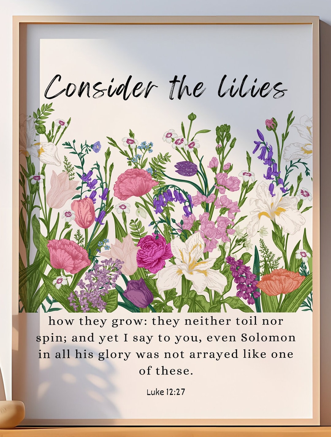 Consider the Lilies Luke 12 27 Bible Verse Wall Art Wildflower Print ...