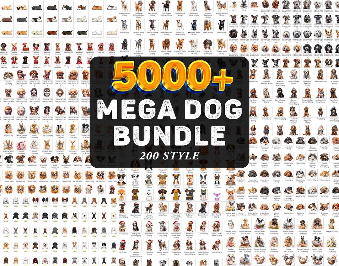 5000 Dog Clipart Bundle Puppy Mega Watercolor Dog Clipart Sublimation ...