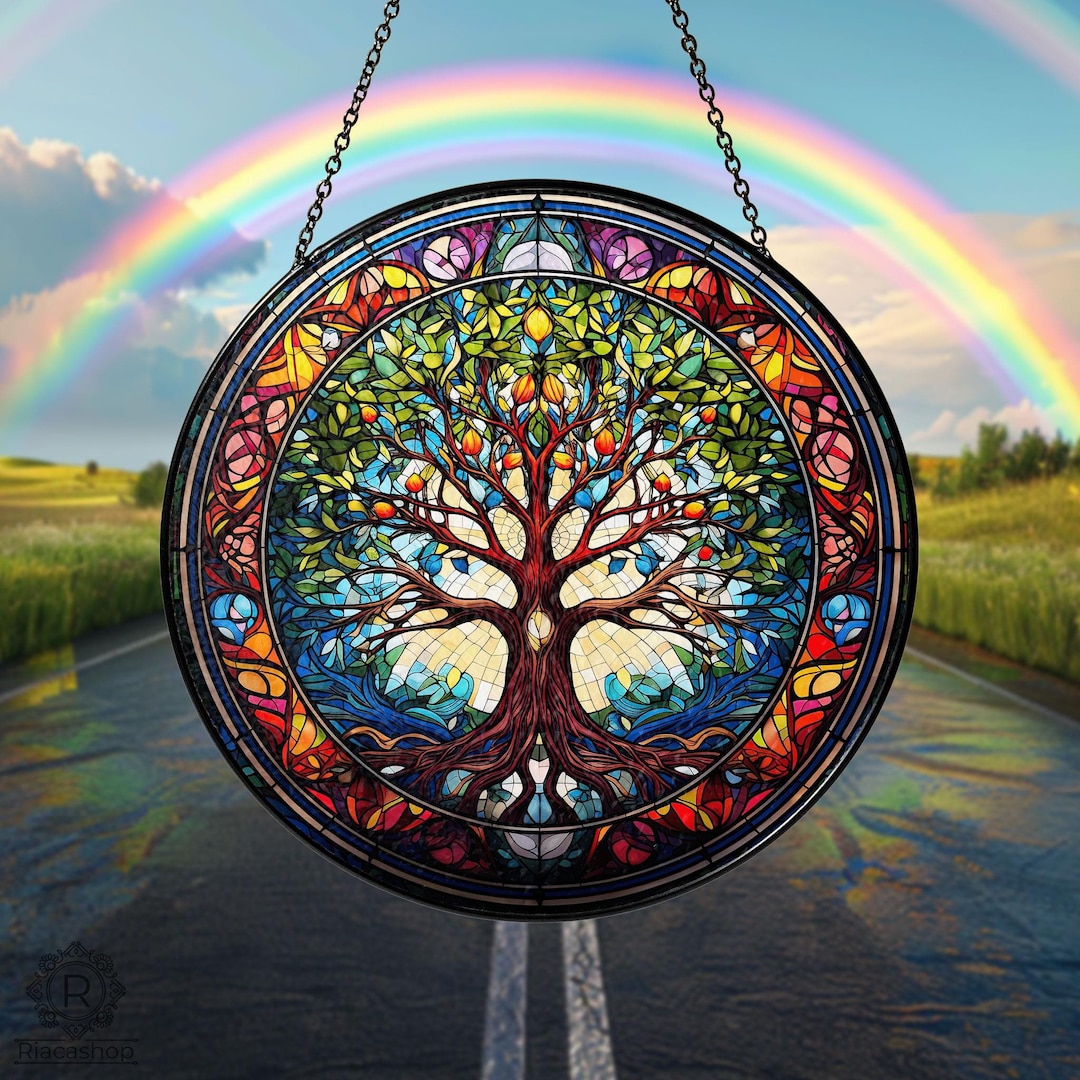 Tree of Life Window Stained Glass, Light Catcher Window Hanging, Home ...