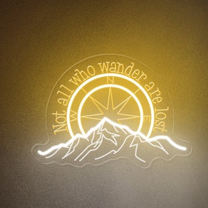 Not All Who Wander Are Lost Neon Sign,compass Neon Lignt,mountains Led ...