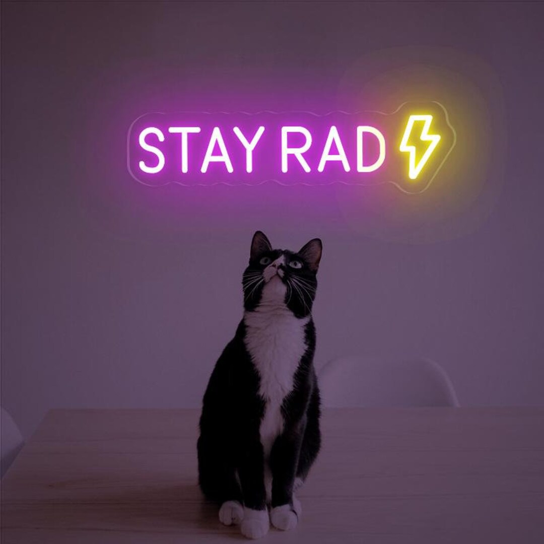 Stay Rad Neon Sign, Lightning Bolt Decor, Punk Rock, Stylish Home Decor ...