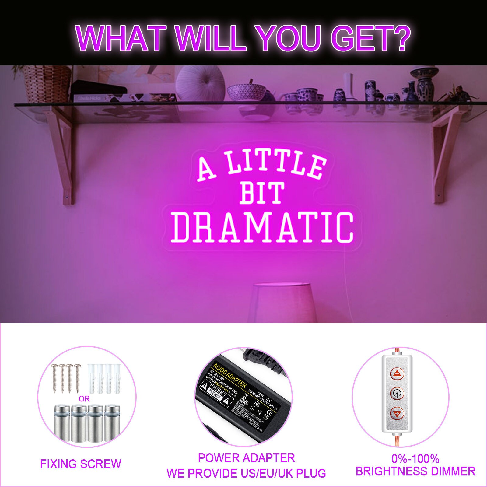 A Little Bit Dramatic Neon Sign,funny Slogan Neon,mean Girls Quote ...
