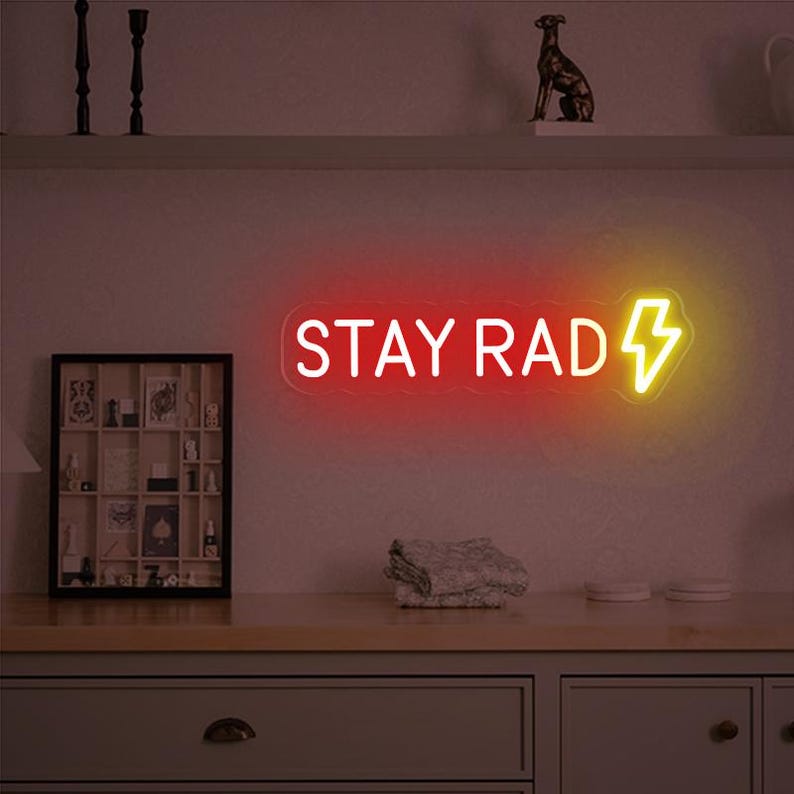 Stay Rad Neon Sign, Lightning Bolt Decor, Punk Rock, Stylish Home Decor ...