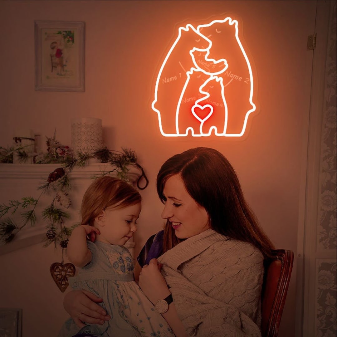 Bear Family Neon Sign,engraved Family Name Neon,family Keepsake Gift ...