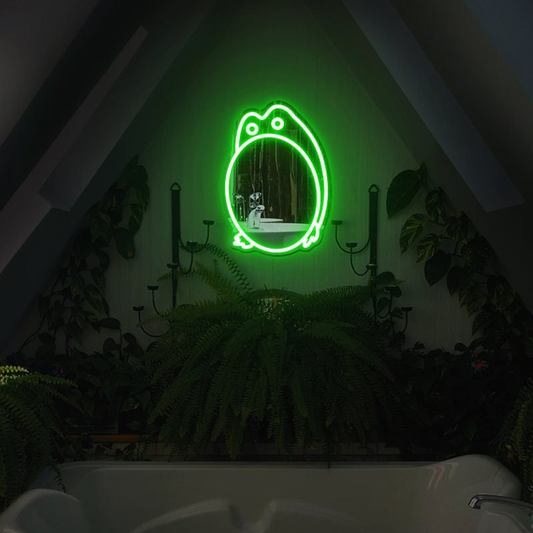 Frog Mirror Neon Sign,frog Mirror LED Sign,cute Frog Sign,funny Frog ...
