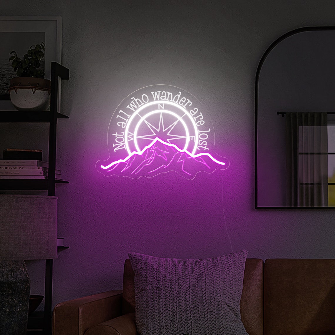 Not All Who Wander Are Lost Neon Sign,compass Neon Lignt,mountains Led ...