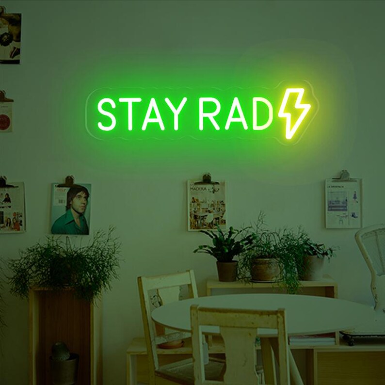 Stay Rad Neon Sign, Lightning Bolt Decor, Punk Rock, Stylish Home Decor ...