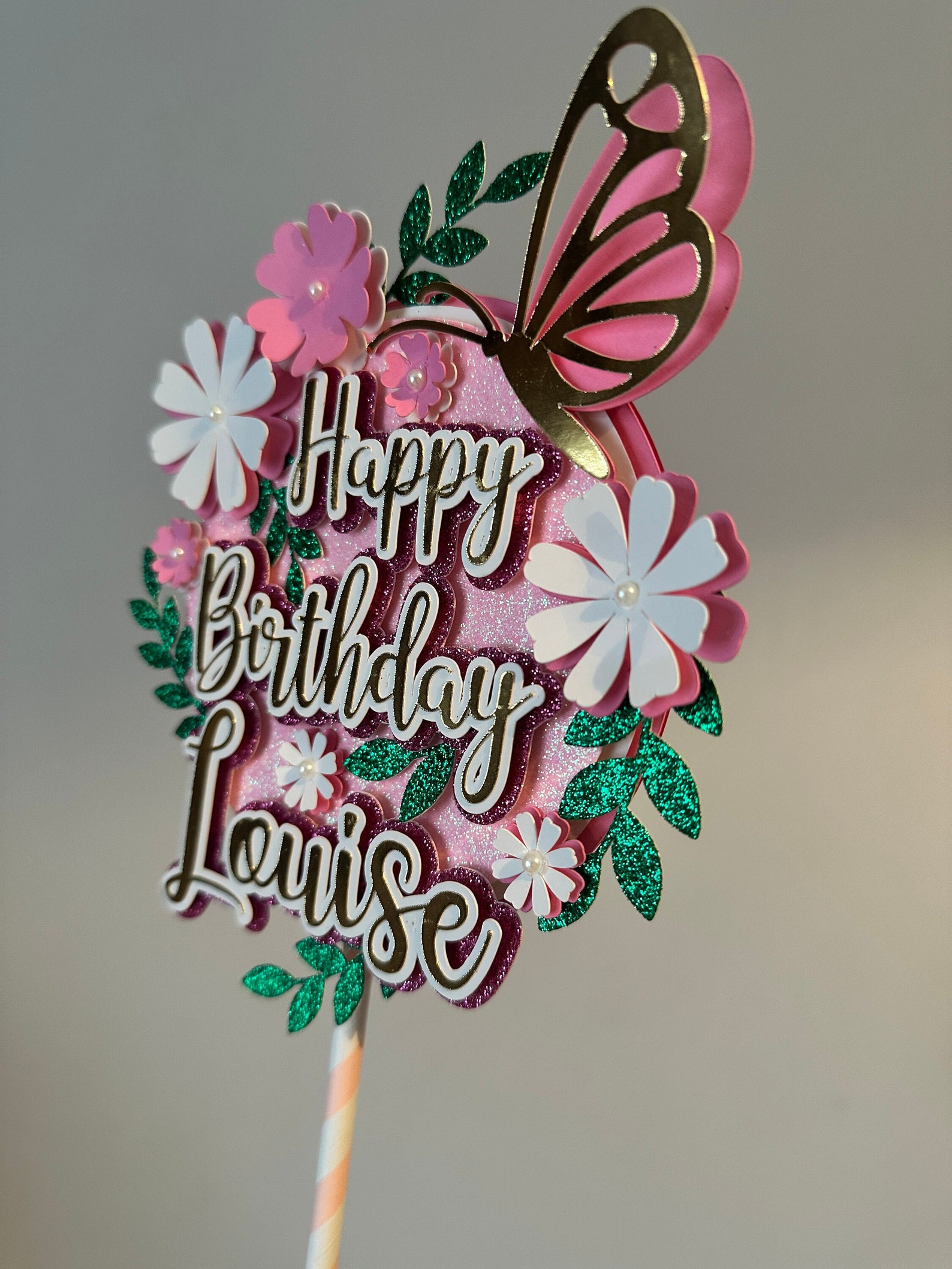 3D Cake Topper Flowers Glitter Birthday - Etsy