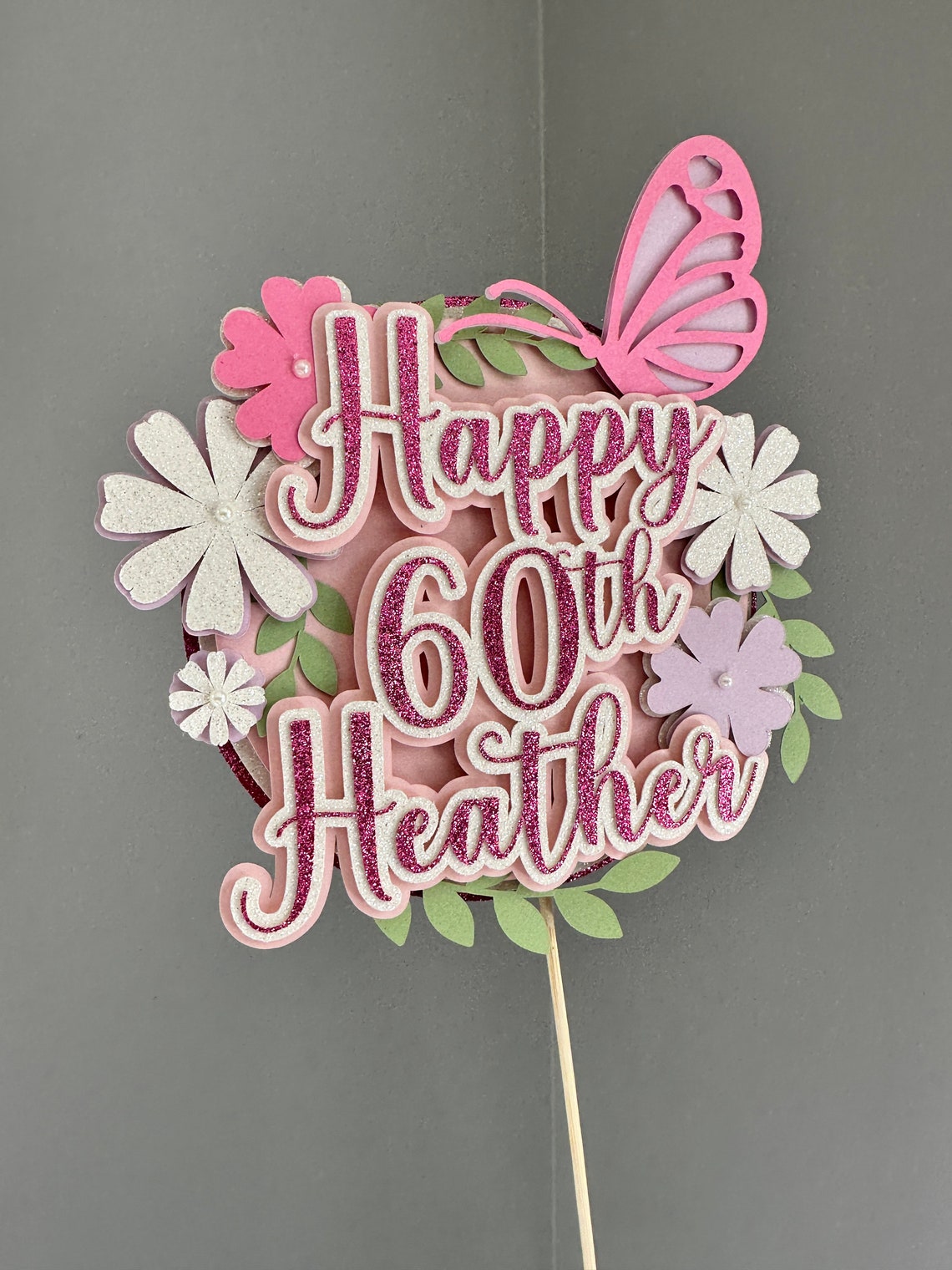 3D Cake Topper Flowers Glitter Birthday - Etsy