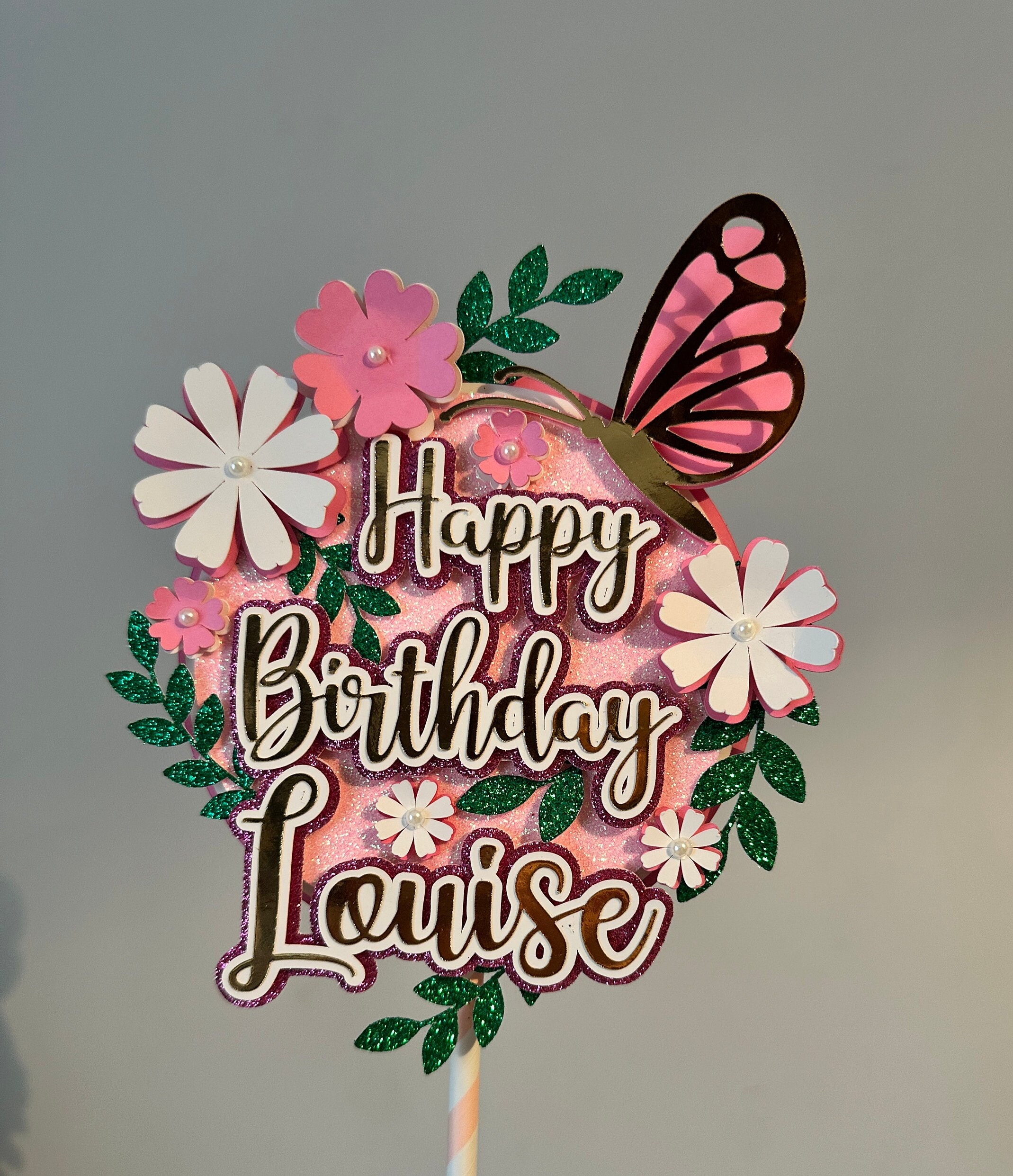3D Cake Topper Flowers Glitter Birthday - Etsy