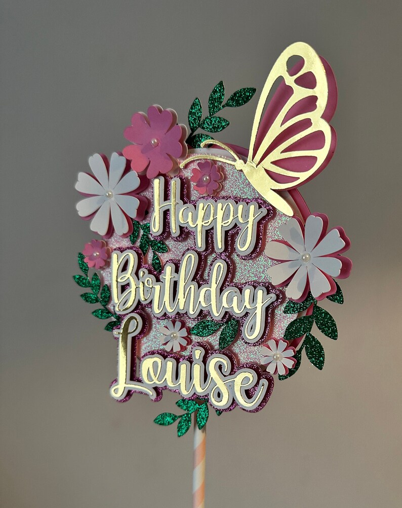 3D Cake Topper Flowers Glitter Birthday - Etsy