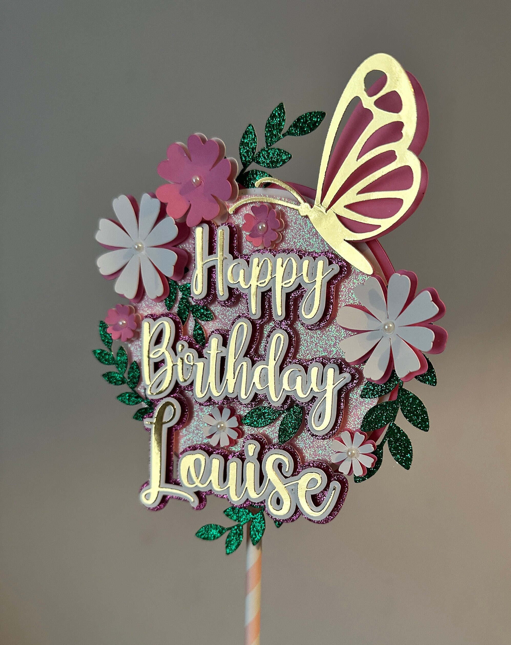3D Cake Topper Flowers Glitter Birthday - Etsy