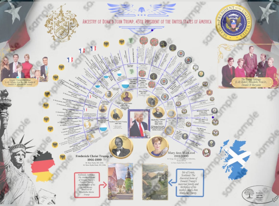 Donald Trump's Family Tree 6-generation Pedigree Chart Print 28x18 ...