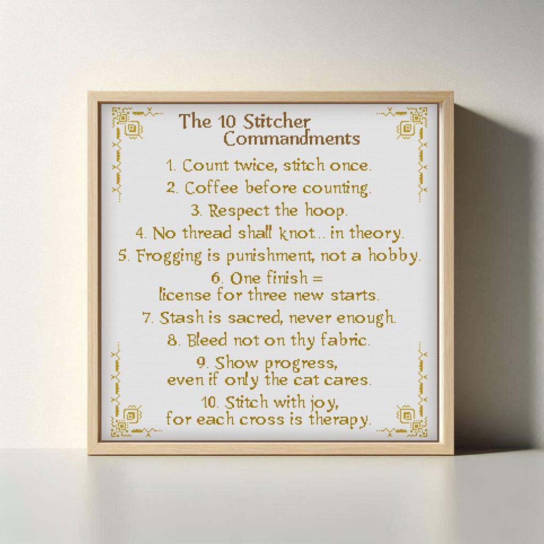 Funny Cross Stitch Pattern: 10 Stitcher Commandments, Modern Sampler ...